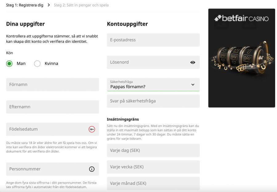 Betfair Casino bonus - 100% upp till 1 000 kronor